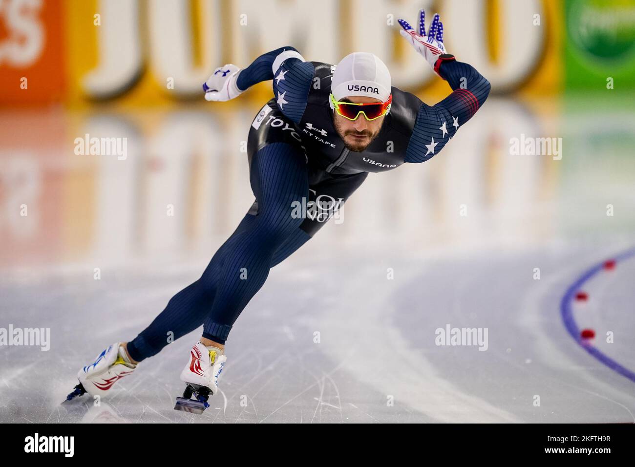 HEERENVEEN, NETHERLANDS - NOVEMBER 20: Emery Lehman of USA competing in ...