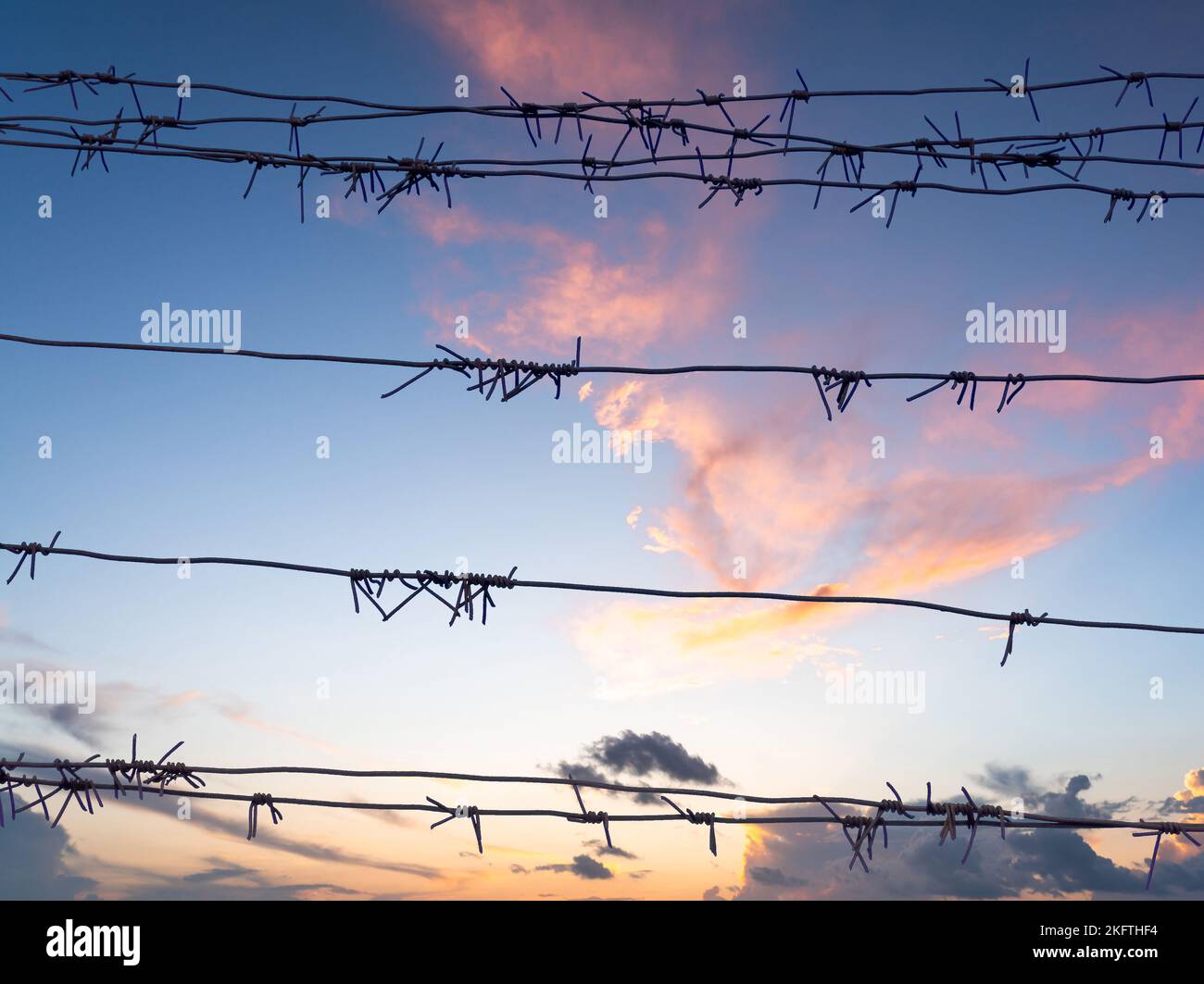 Silhouette of Barbed wire with beautiful sunset background Stock Photo ...