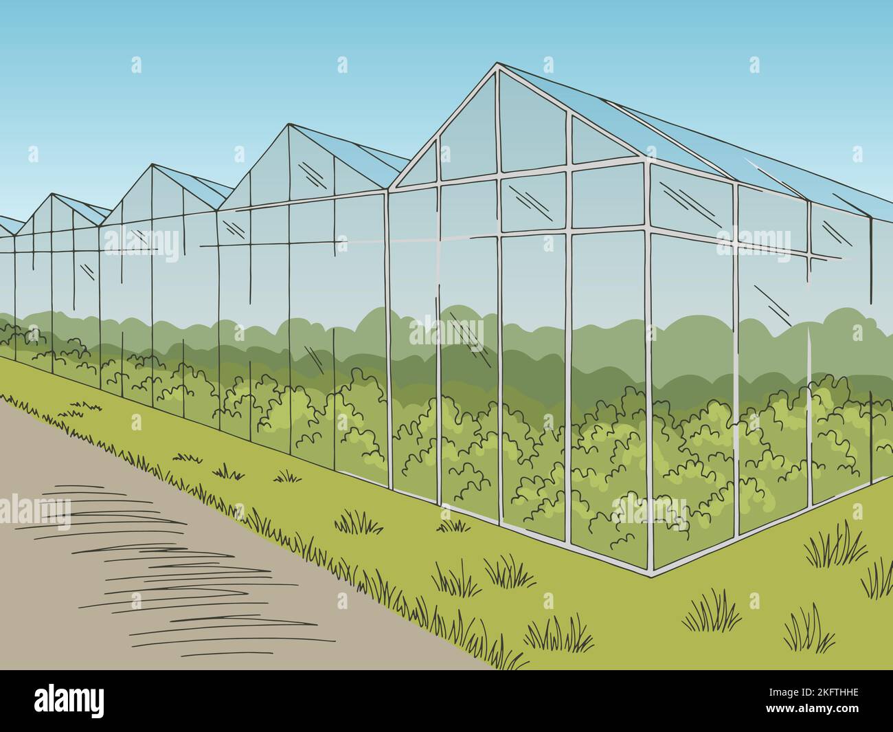 Greenhouse graphic color landscape sketch illustration vector Stock ...