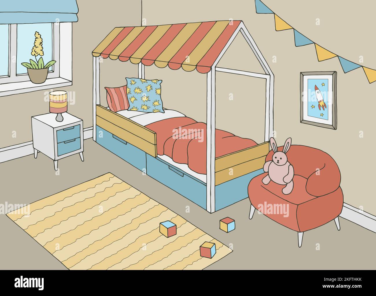 Children room graphic color interior sketch illustration vector Stock ...