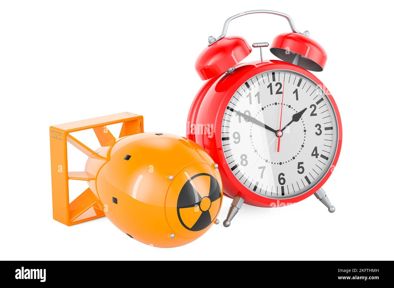 Atomic bomb with alarm clock. 3D rendering isolated on white background ...