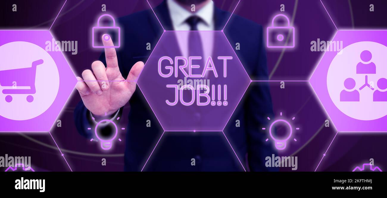 Text sign showing Great Job. Word Written on used praising someone for ...