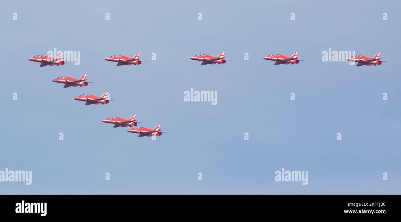 Red Arrows in flight formation Stock Photo - Alamy