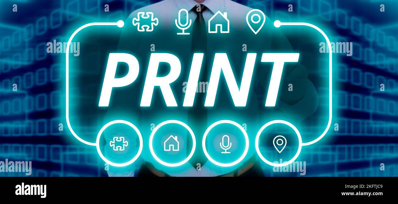 Conceptual caption Print. Concept meaning involving transfer of text or ...