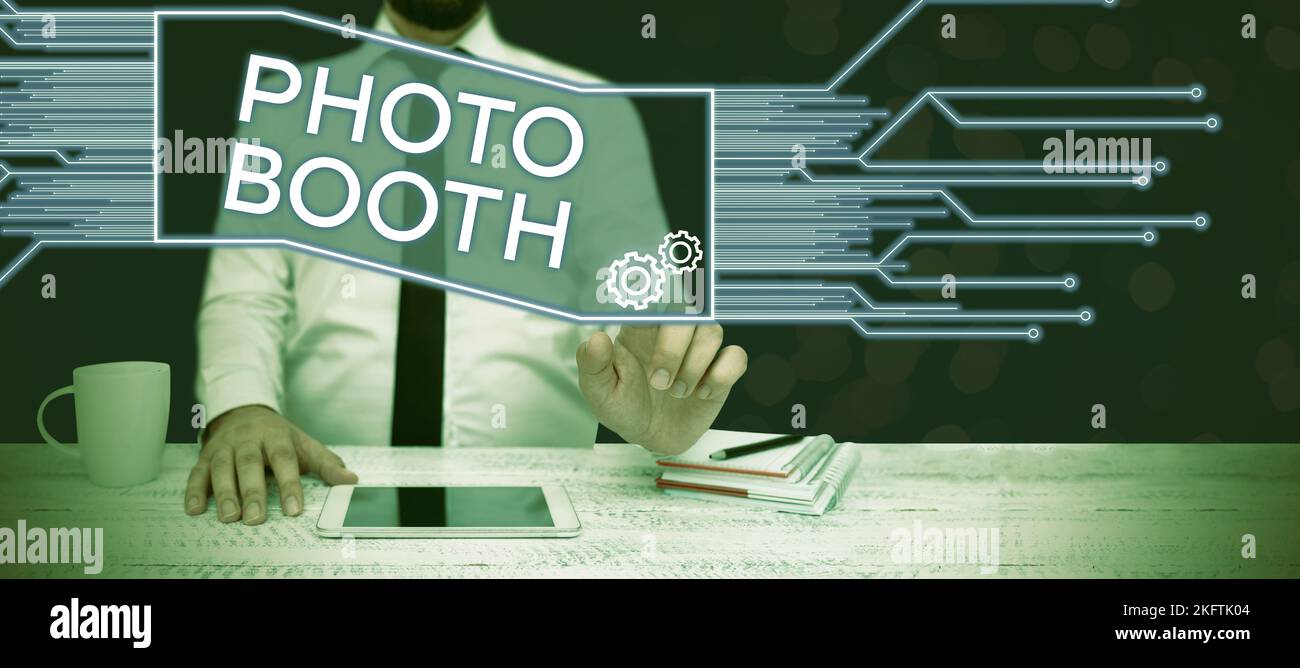 Text sign showing Photo Booth. Business concept form of photo sharing ...