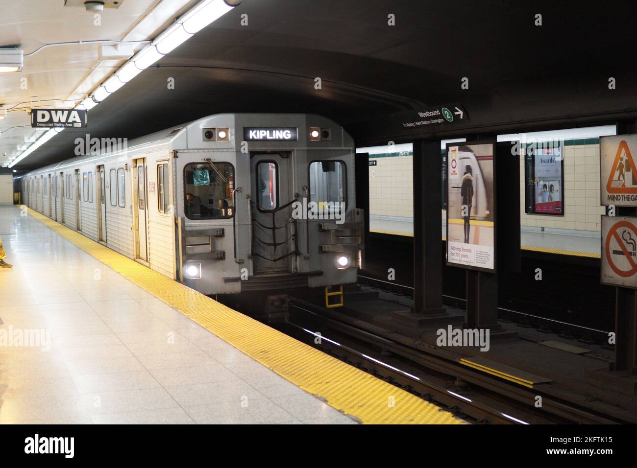 A TTC line 2 subway train arriving at Christie Station in Toronto ...