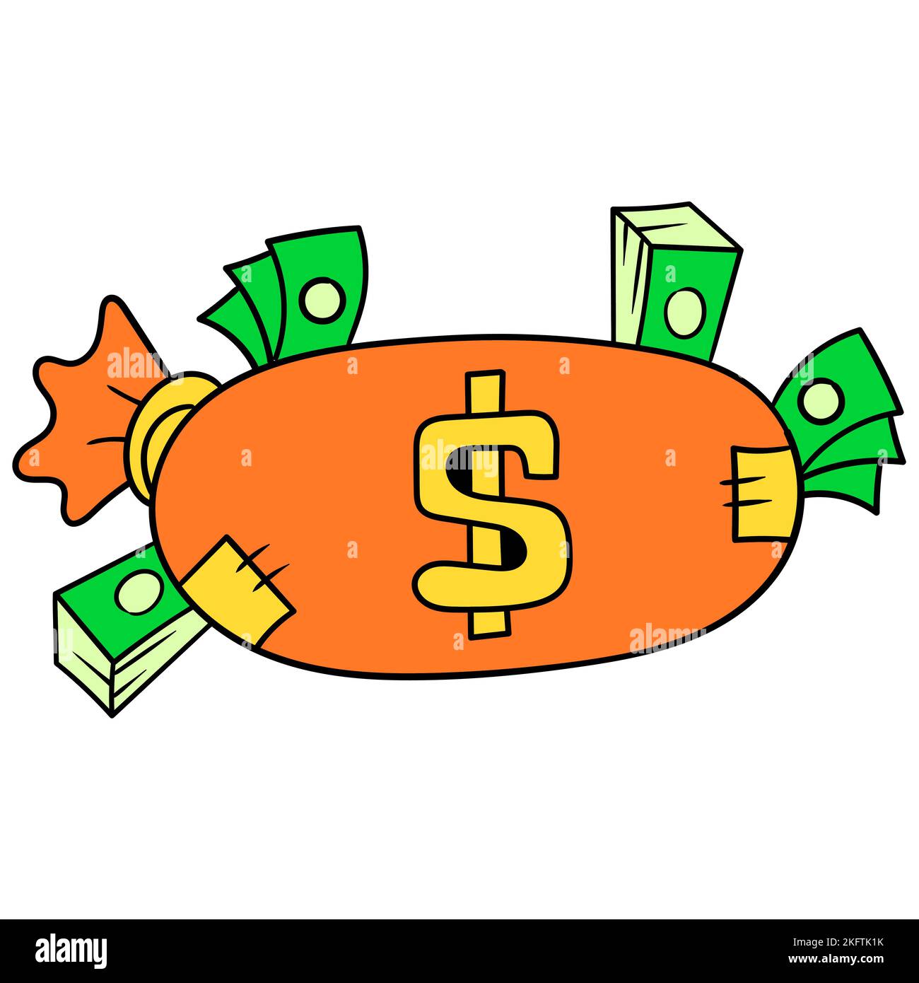 A cartoon drawing of a money vector illustration on a white background ...
