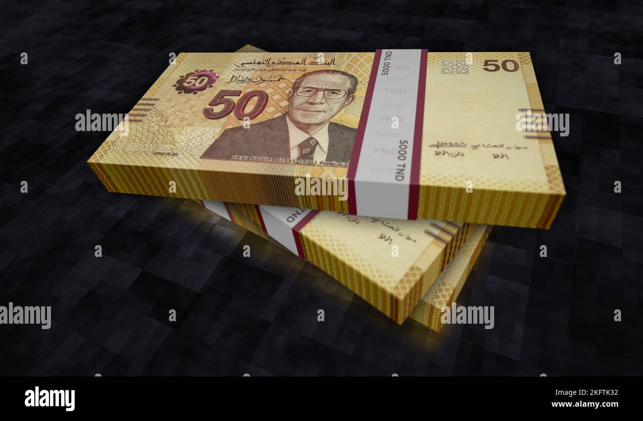 Tunisia money Tunisian Dinar money pack 3d illustration. TND banknote ...