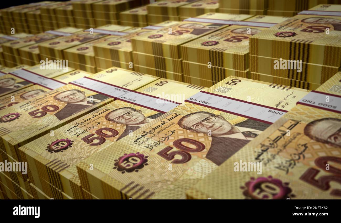 Tunisia money Tunisian Dinar money pack 3d illustration. TND banknote ...