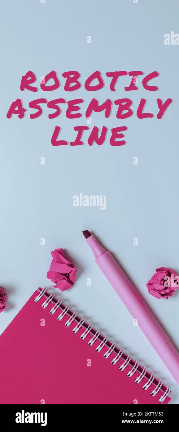 Handwriting text Robotic Assembly Line. Word Written on use to increase ...