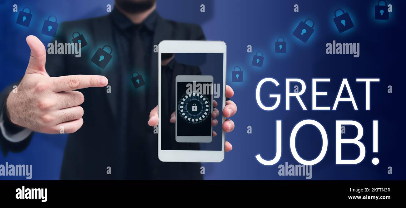 Text caption presenting Great Job. Business showcase used praising ...