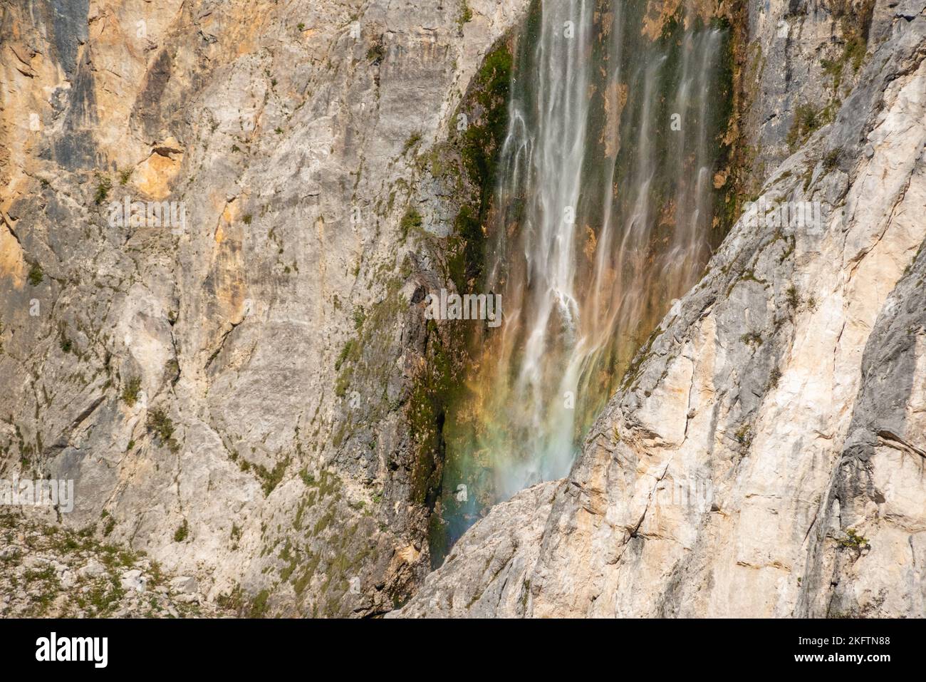 Iconic Boka waterfall in the Soca valley in the Julian Alps, Slovenia ...