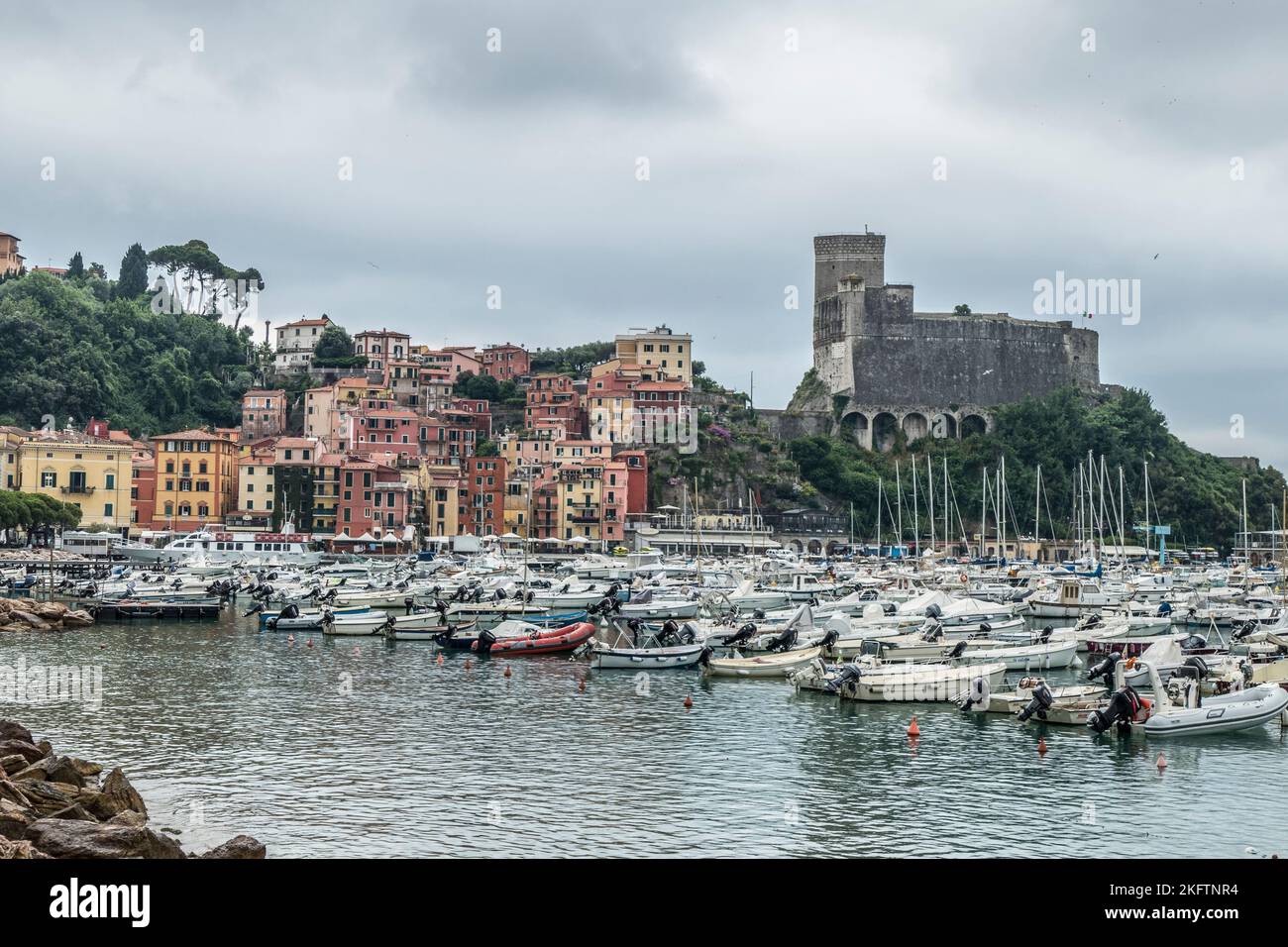 Lerici, Italy - 06/30/2020: lanscape of the seafront and the castle ...