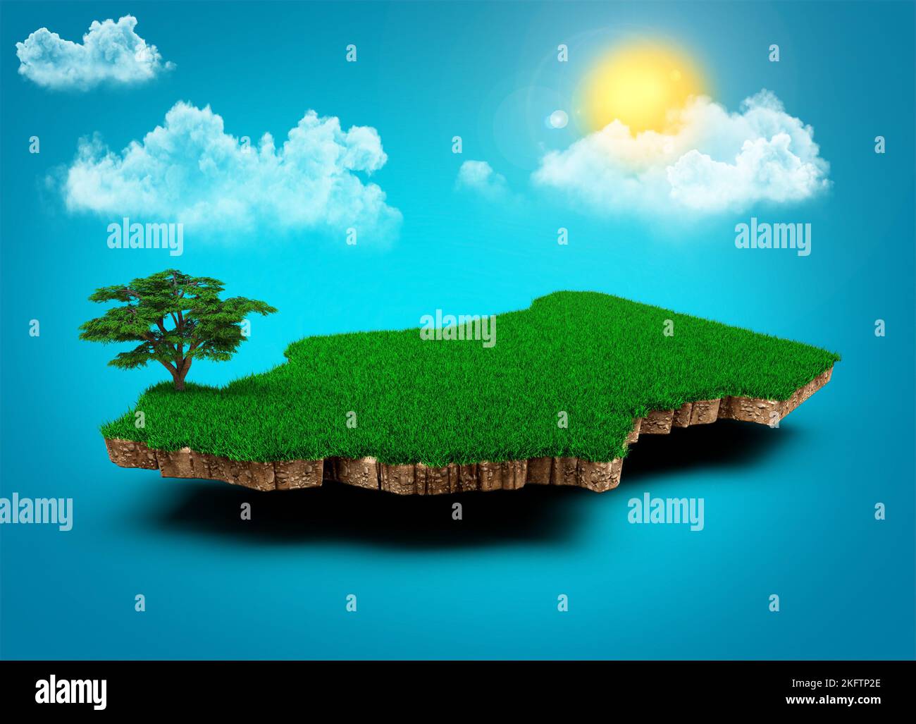 A 3d illustration of Chad Map in the Clouds with a Tree on it isolated ...