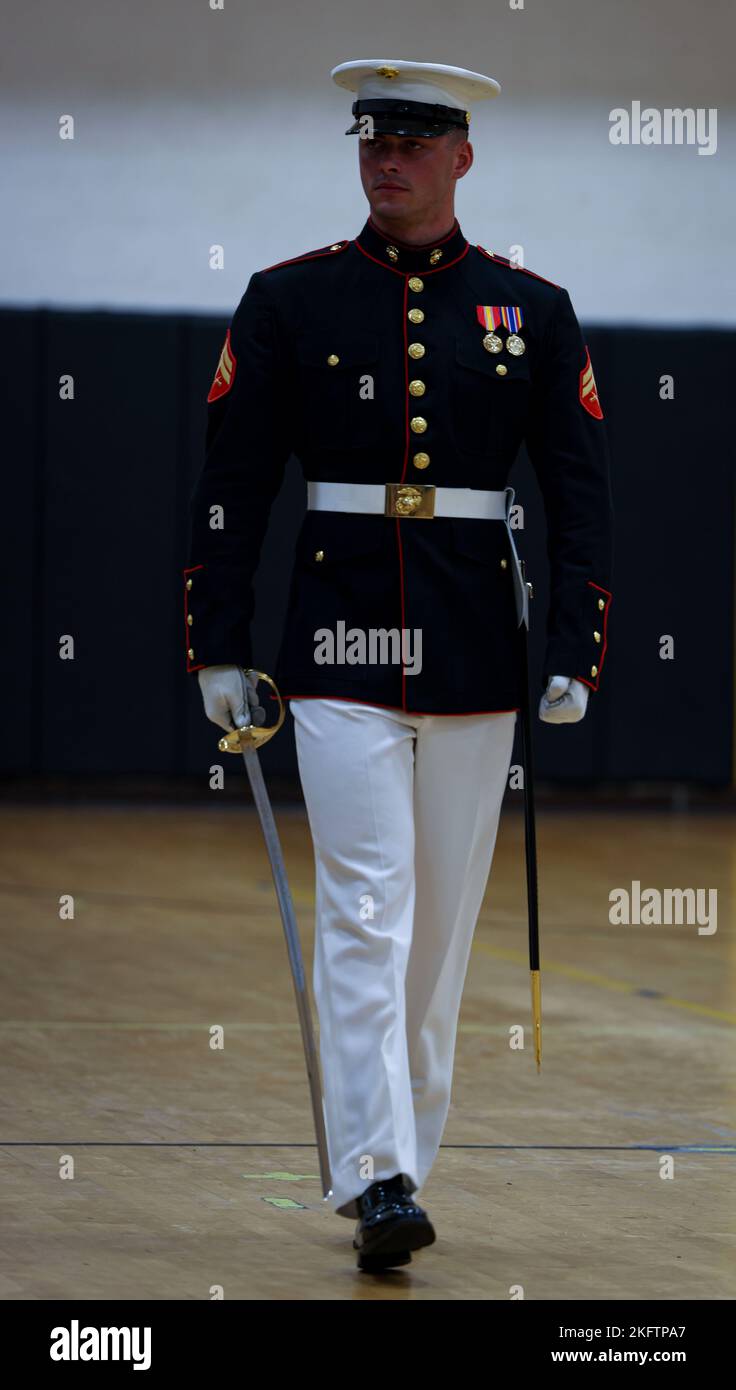 Corporal Grant R. Doran, marcher, Bravo Company, executes eyes right ...