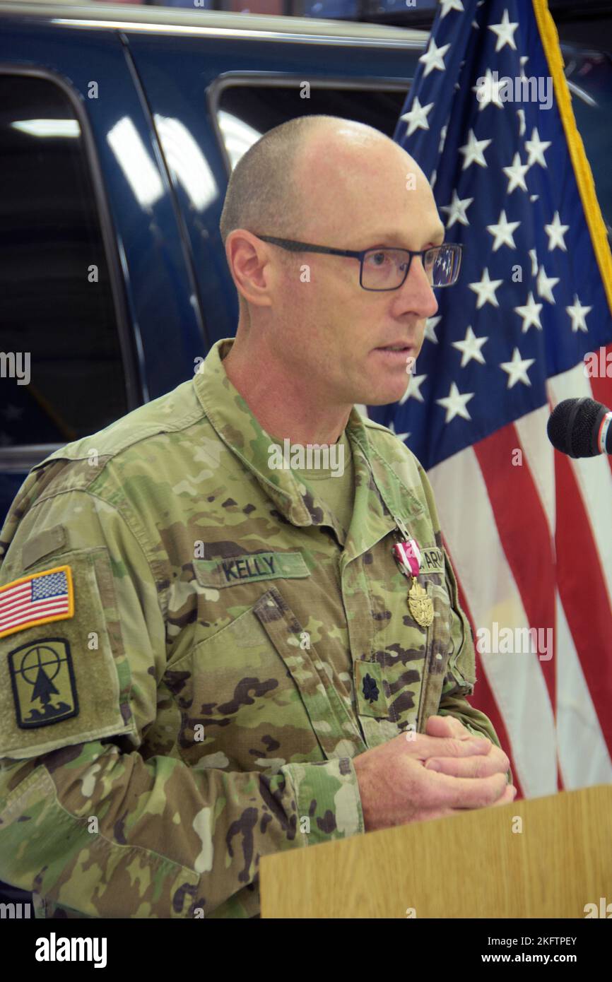 Lt. Col. Matthew Kelly speaks during a formal change of command ...