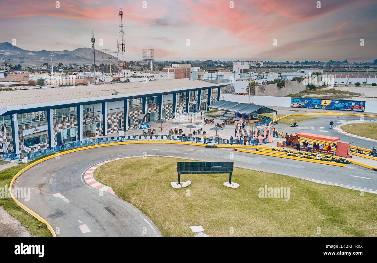 LIMA, ASIA, 2022. Aerial top view of the Kartodromo Racing Dakart ...