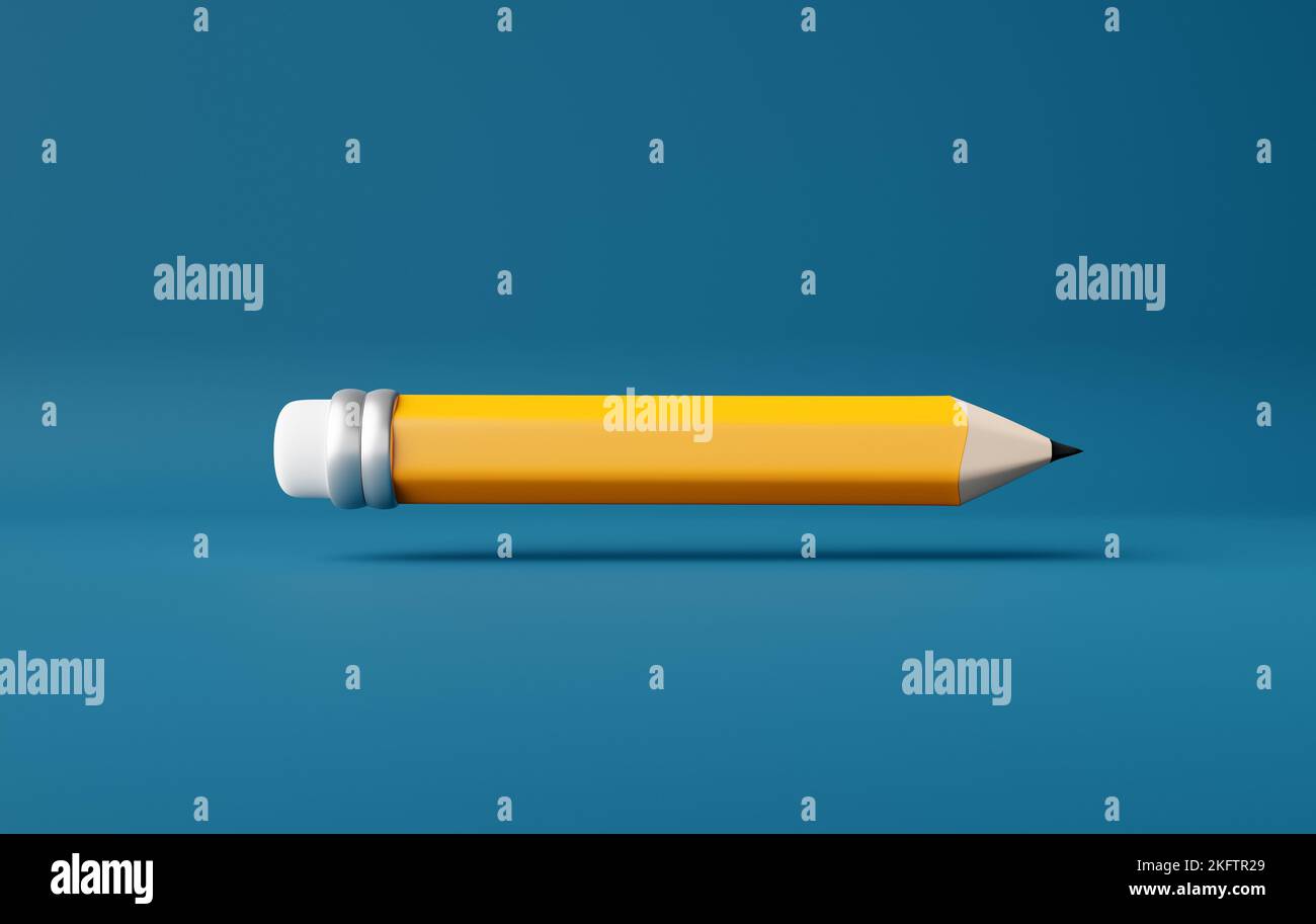Levitating wooden pencil on blue background. Education concept. 3D ...