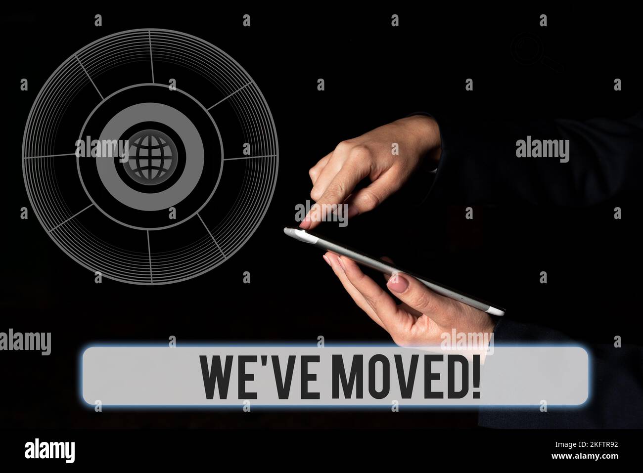 Hand writing sign We'Ve Moved. Business idea going to live from place ...