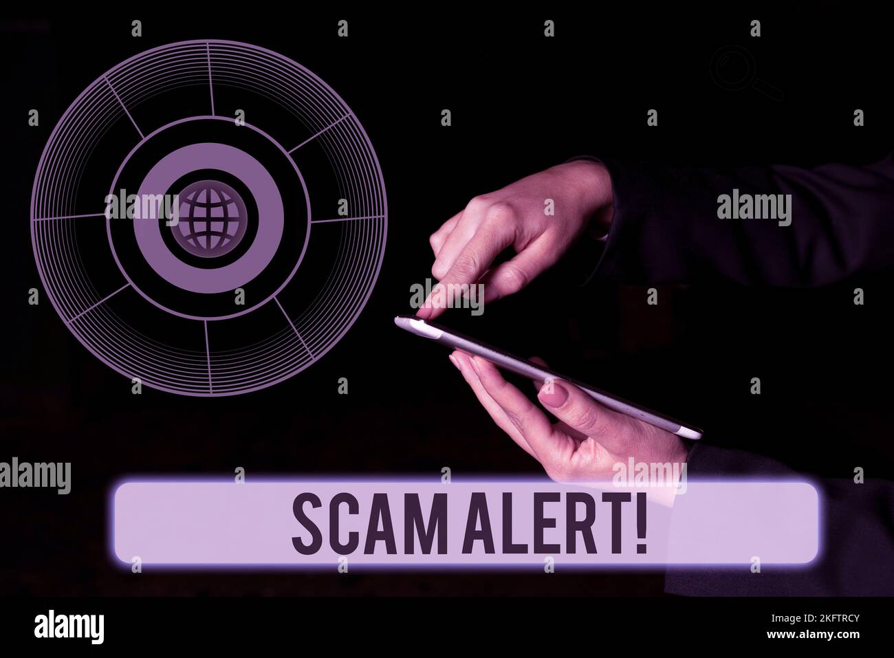 Sign displaying Scam Alert. Word Written on warning someone about ...