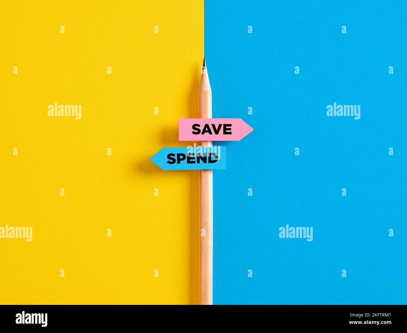 To save or to spend choice or decision. Pencil with direction indicator ...