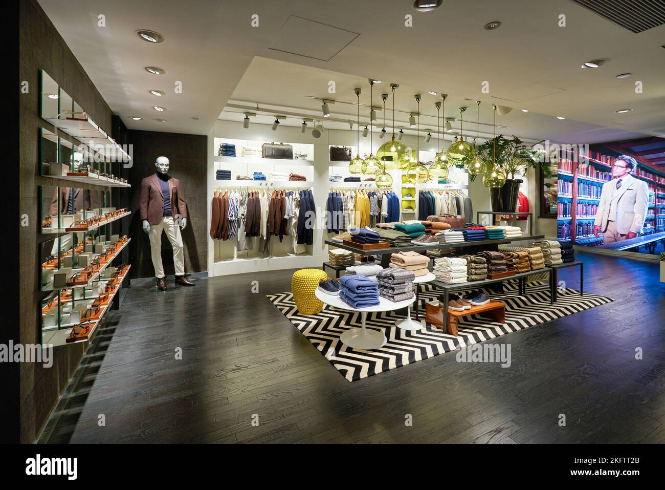 HONG KONG, CHINA - CIRCA DECEMBER, 2019: interior shot of Suitsupply ...