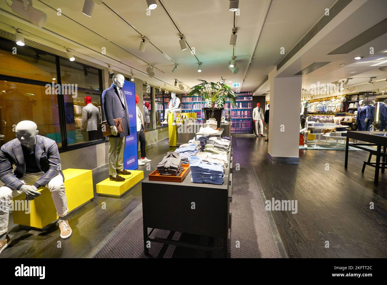 HONG KONG, CHINA - CIRCA DECEMBER, 2019: interior shot of Suitsupply ...