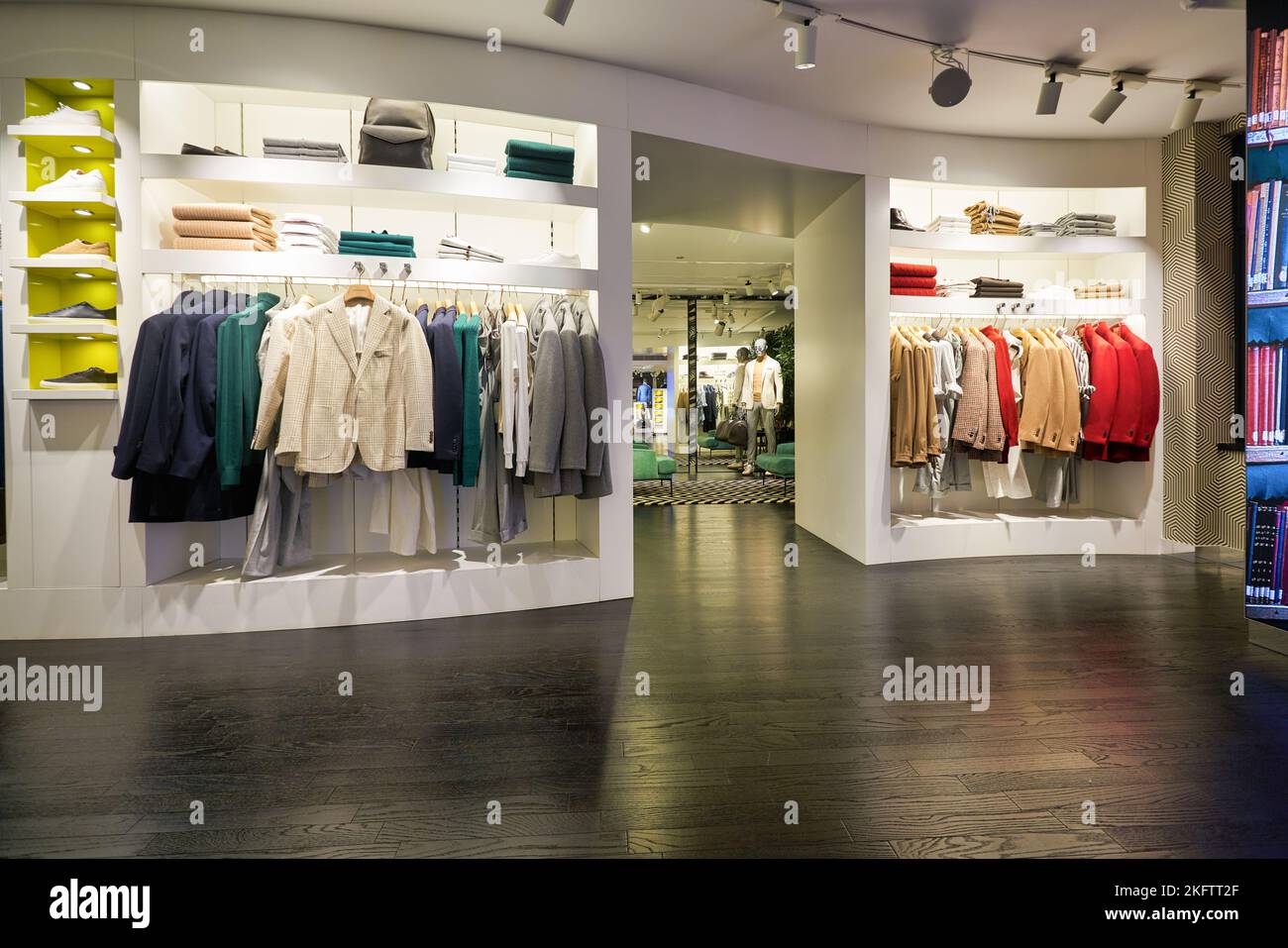 HONG KONG, CHINA - CIRCA DECEMBER, 2019: interior shot of Suitsupply ...