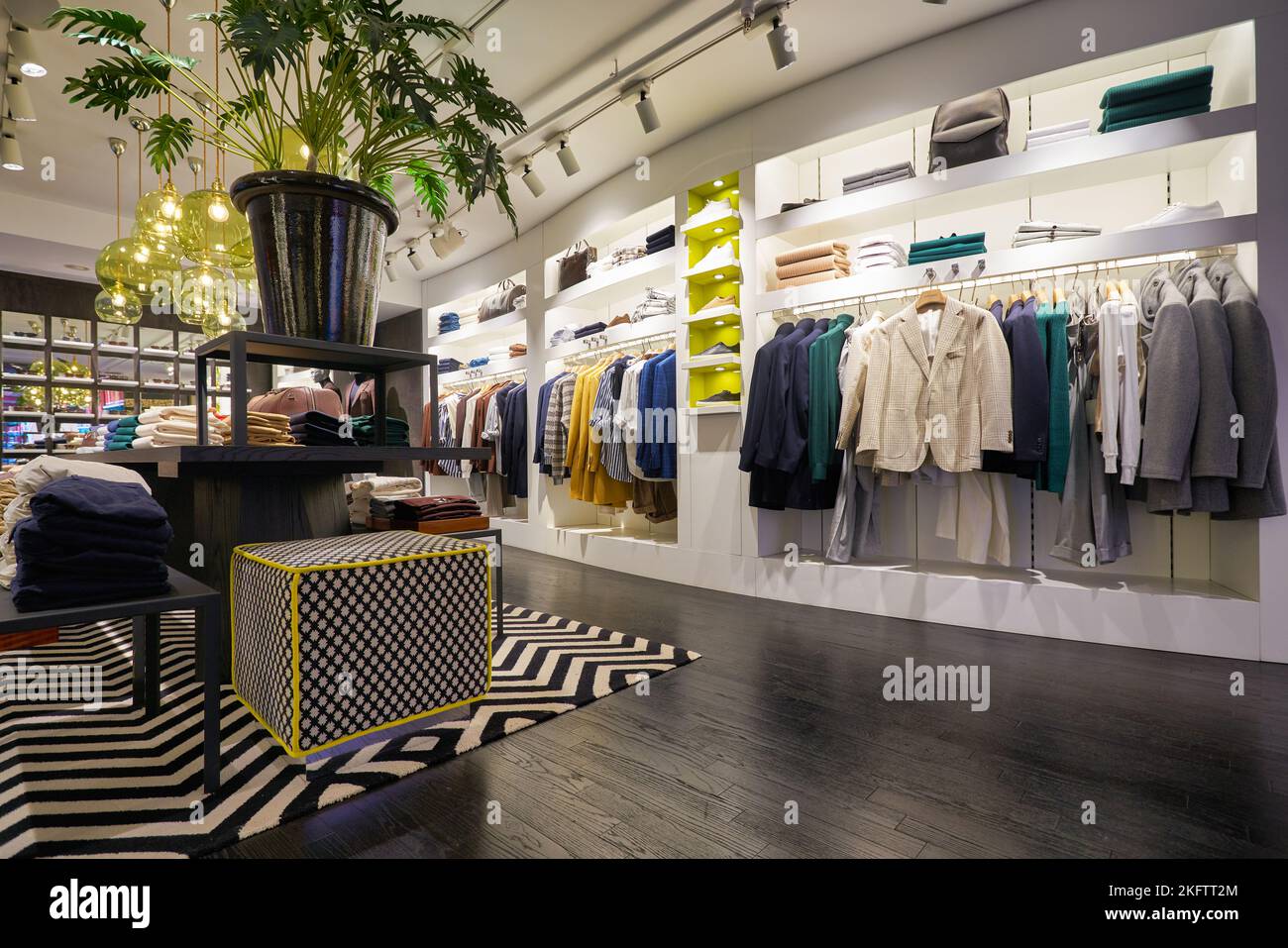 HONG KONG, CHINA - CIRCA DECEMBER, 2019: interior shot of Suitsupply ...