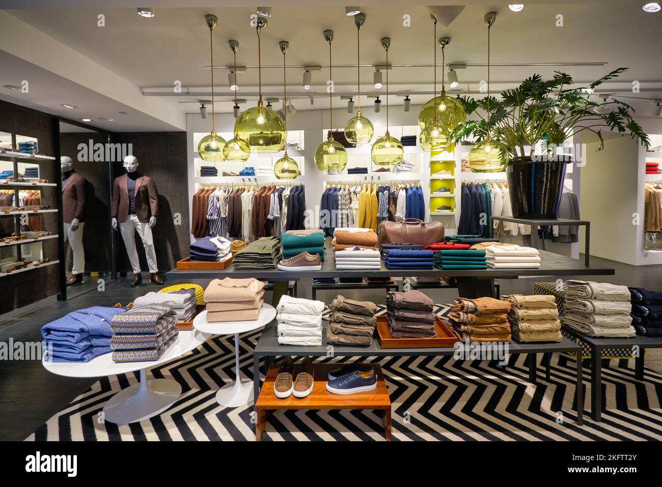 HONG KONG, CHINA - CIRCA DECEMBER, 2019: interior shot of Suitsupply ...