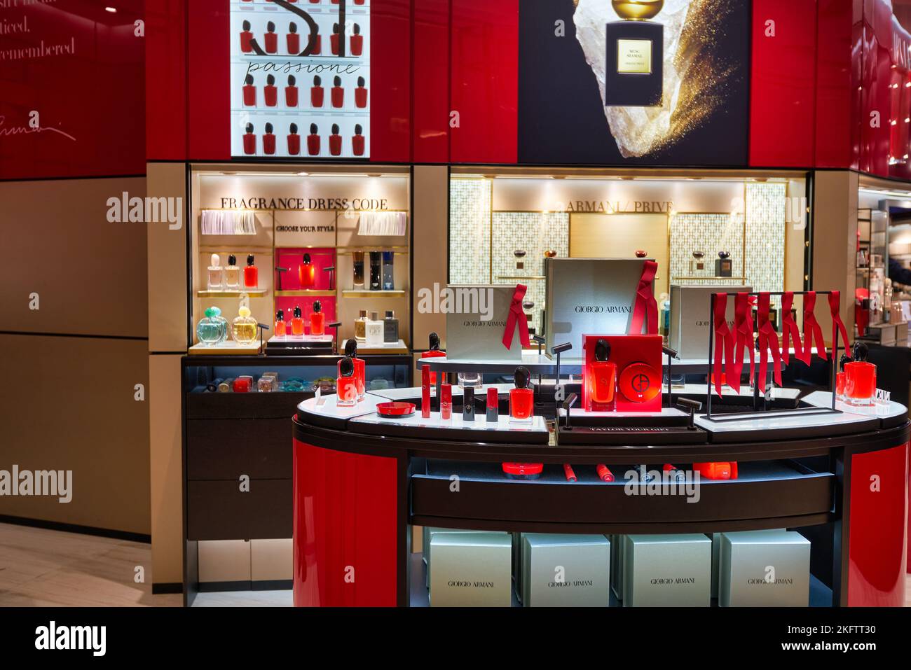 HONG KONG, CHINA - CIRCA DECEMBER, 2019: Armani products on display at ...