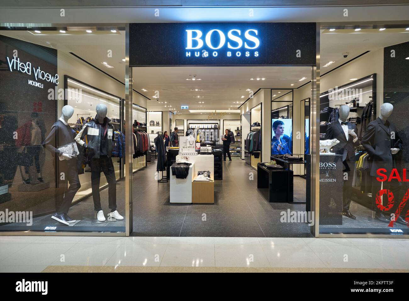 HONG KONG, CHINA - CIRCA DECEMBER, 2019: entrance to Boss store in Hong ...