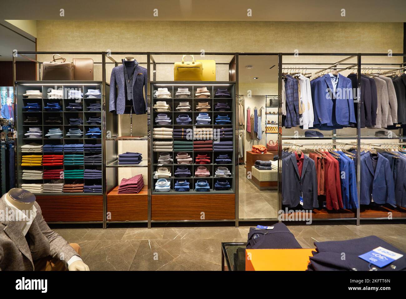 HONG KONG, CHINA - CIRCA DECEMBER, 2019: interior shot of Boggi Milano ...