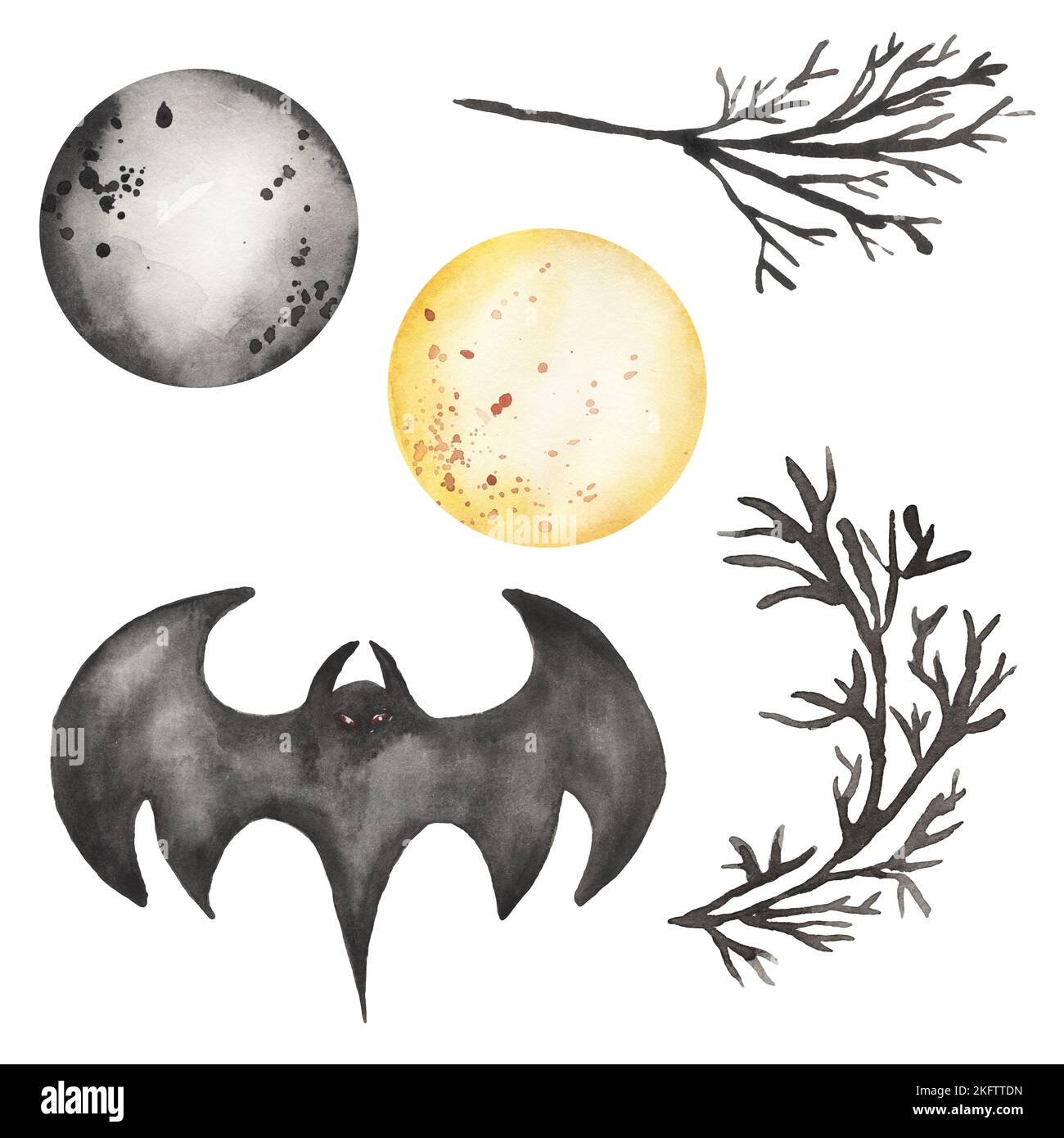 Halloween clipart, Watercolor Spooky Illustration set, Black branches ...