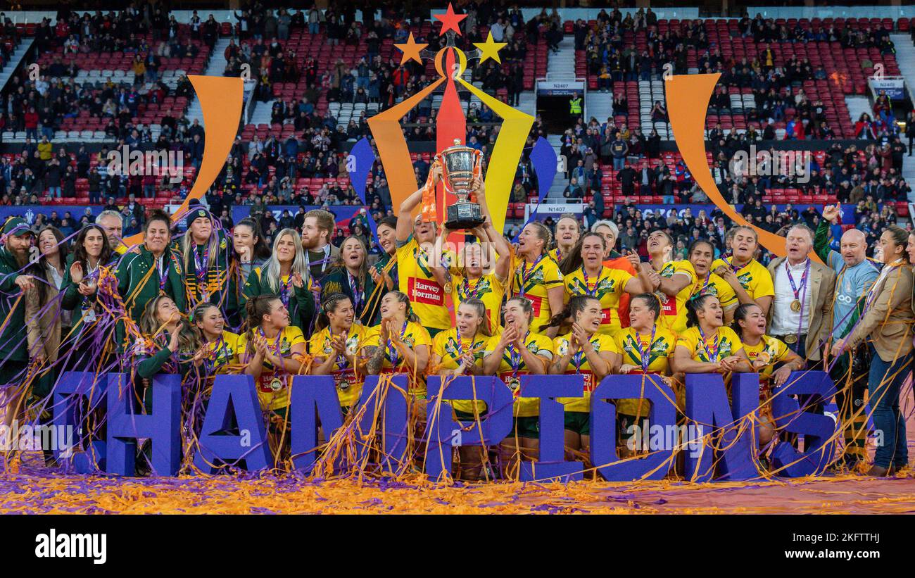 Manchester, UK. 18th Nov, 2022. Australia Women lift the trophy after ...