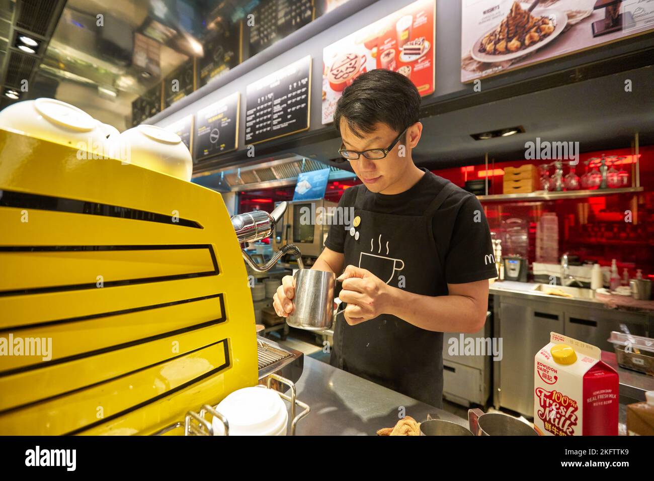 HONG KONG, CHINA - CIRCA DECEMBER, 2019: barista prepare coffee at ...