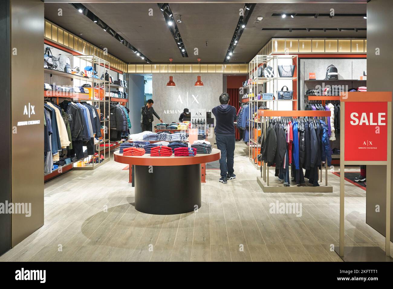 HONG KONG, CHINA - CIRCA DECEMBER, 2019: entrance to Armani Exchange ...