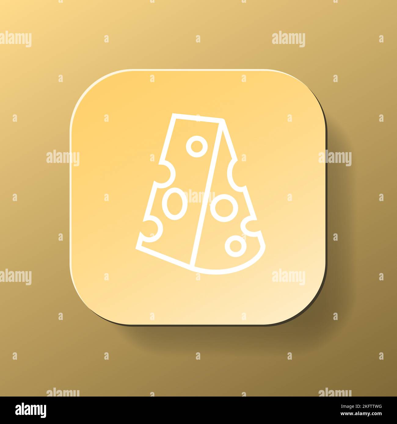 Cheese square button, white outline icon on the yellow color plate ...