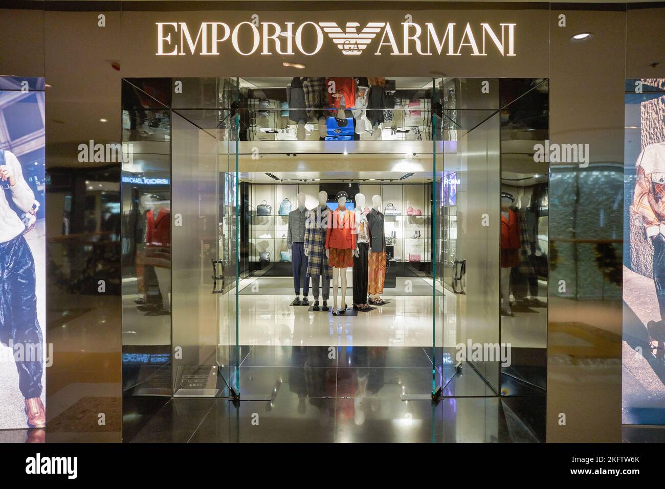HONG KONG, CHINA - CIRCA DECEMBER, 2019: entrance to Emporio Armani ...