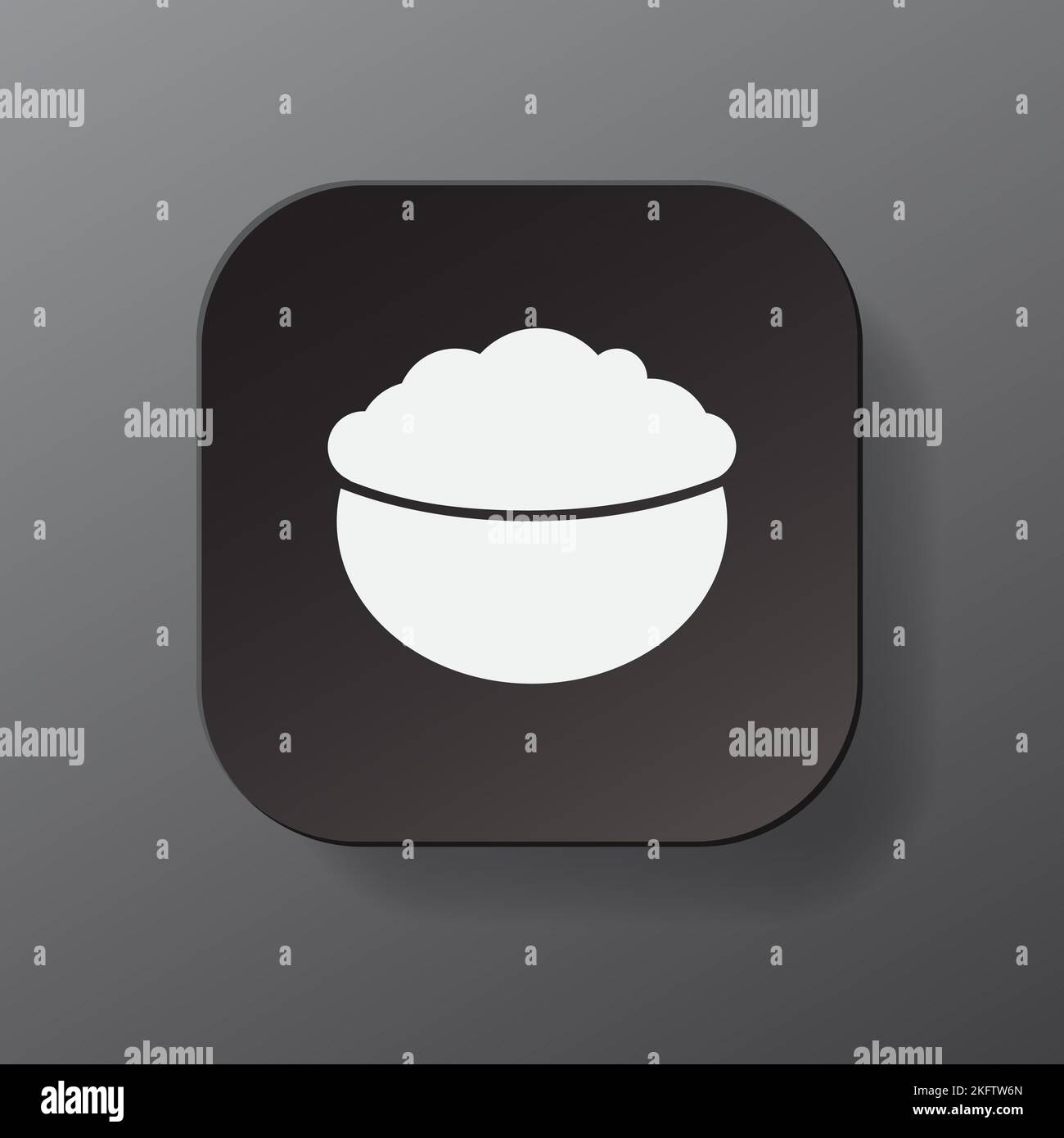Black square button with white oat porridge outline icon, oat porridge ...