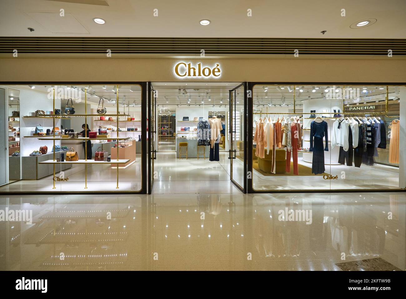 HONG KONG, CHINA - CIRCA DECEMBER, 2019: entrance to Chloe store in ...