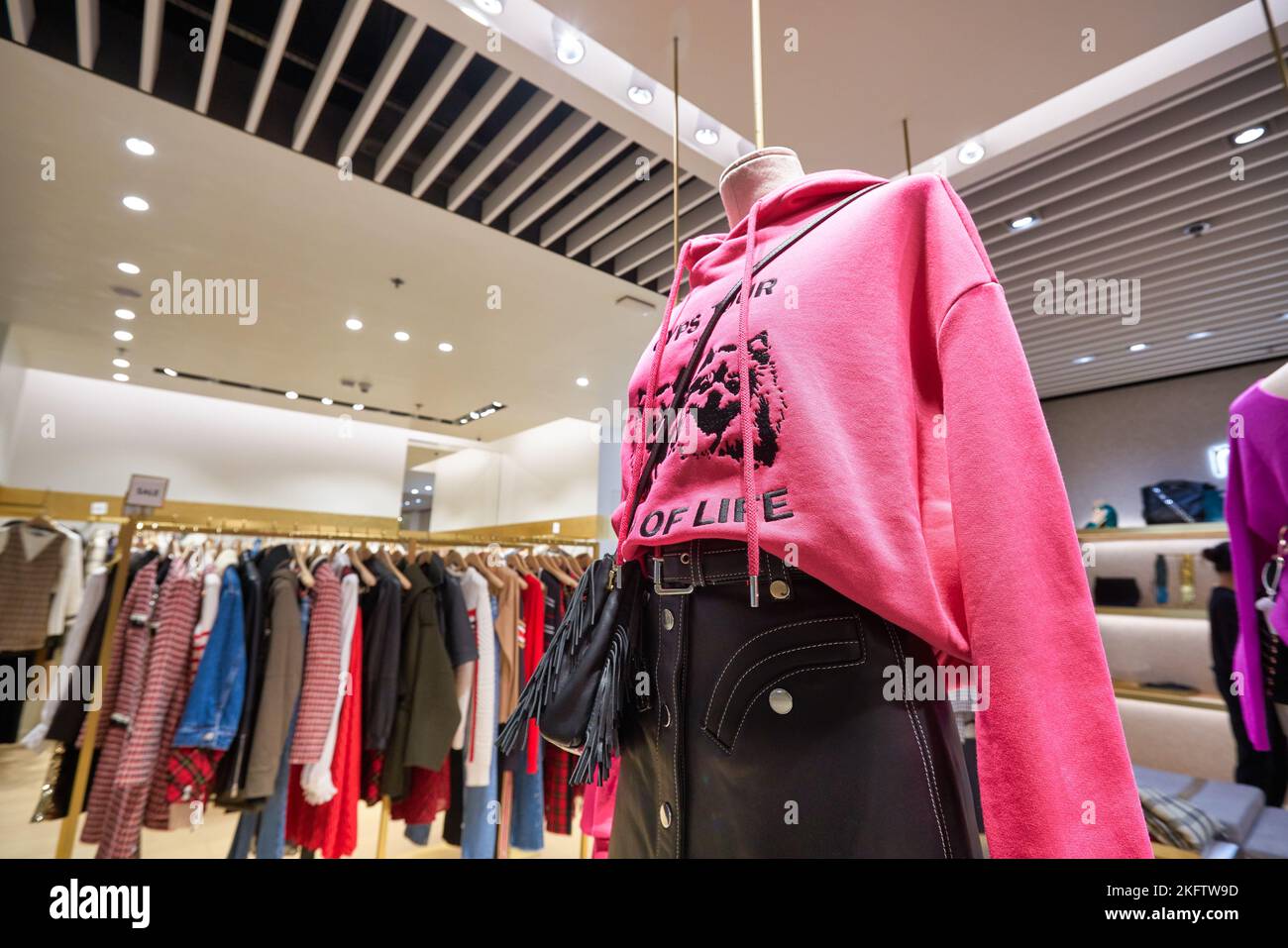 HONG KONG, CHINA - CIRCA DECEMBER, 2019: interior shot of Maje store in ...