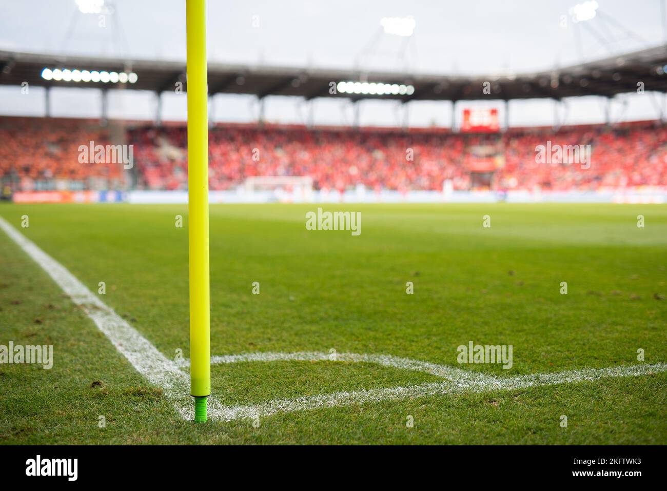Close up flag's pole in the corner of soccer pitch Stock Photo - Alamy