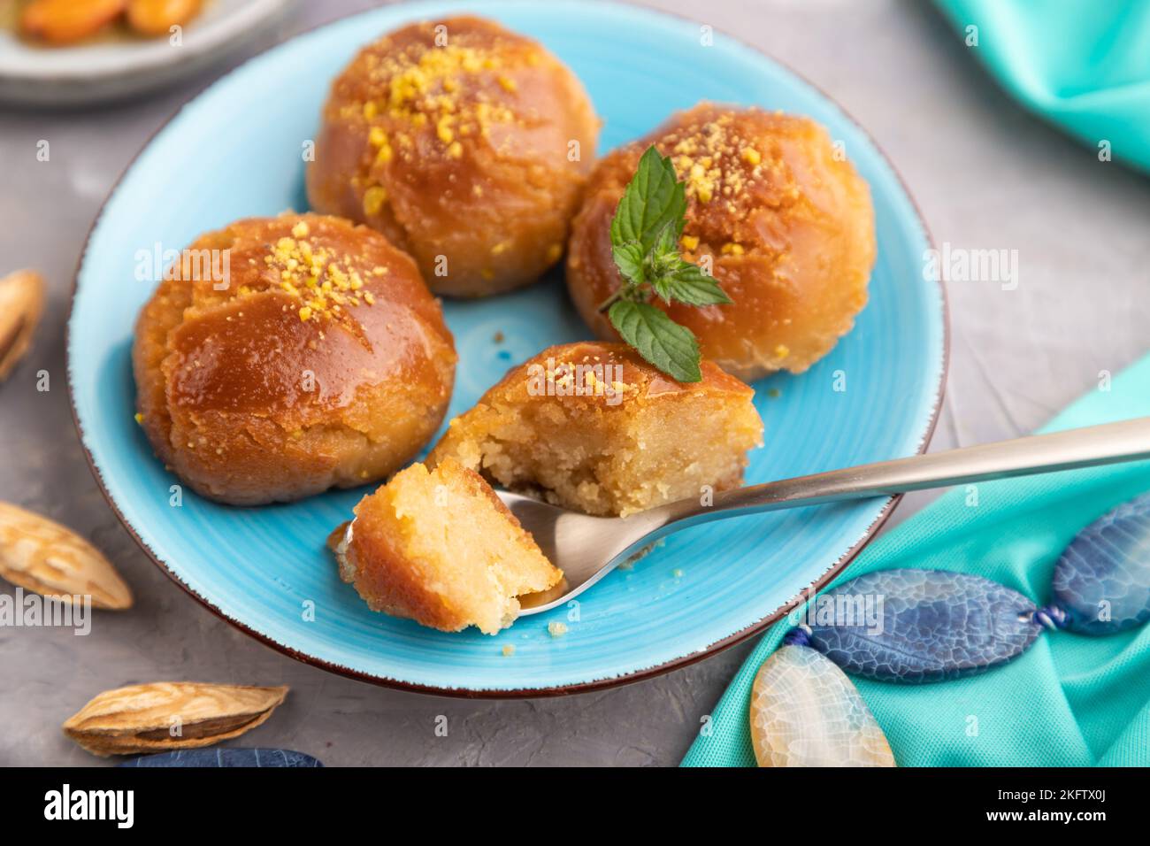 Homemade traditional turkish dessert sekerpare with almonds and honey ...