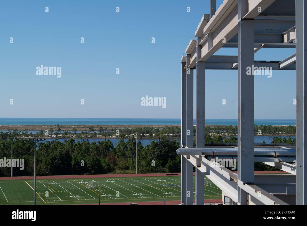 Steel beams are completely installed on the fifth floor on the new ...