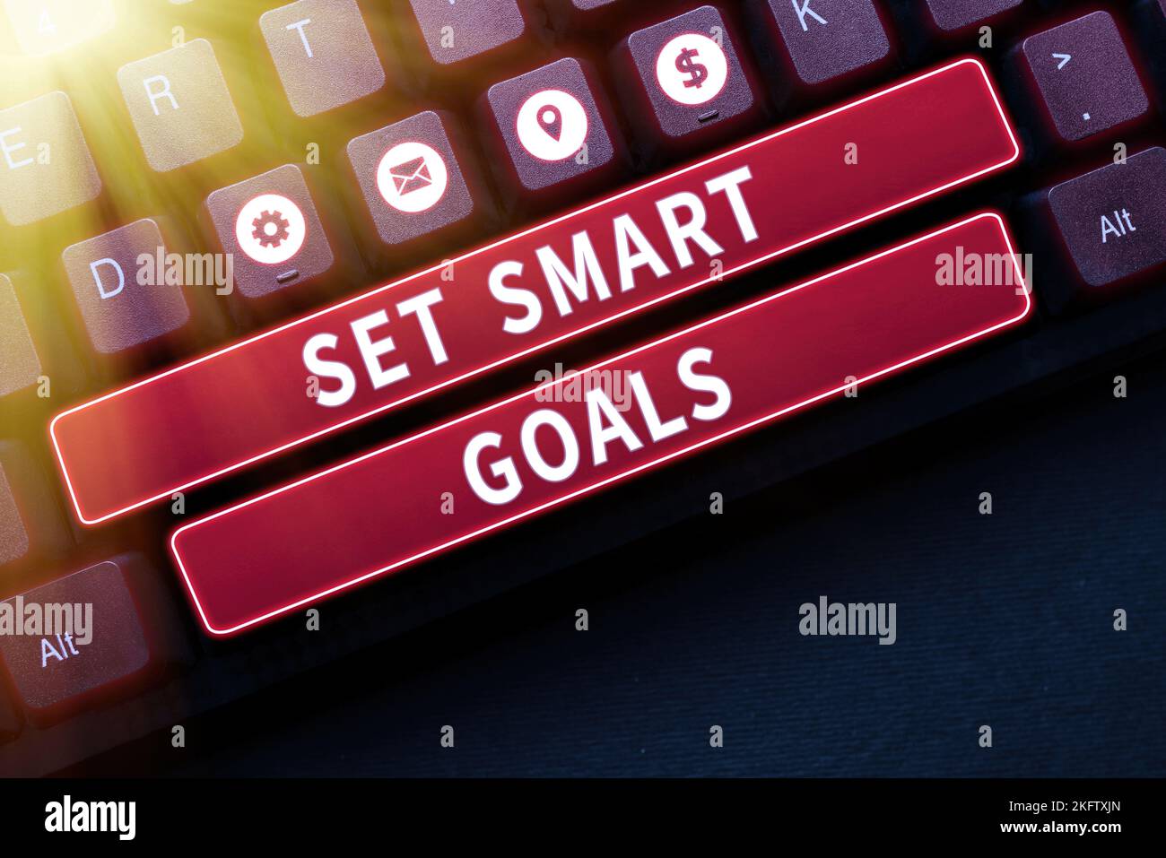 Hand writing sign Set Smart Goals. Concept meaning Establish achievable ...