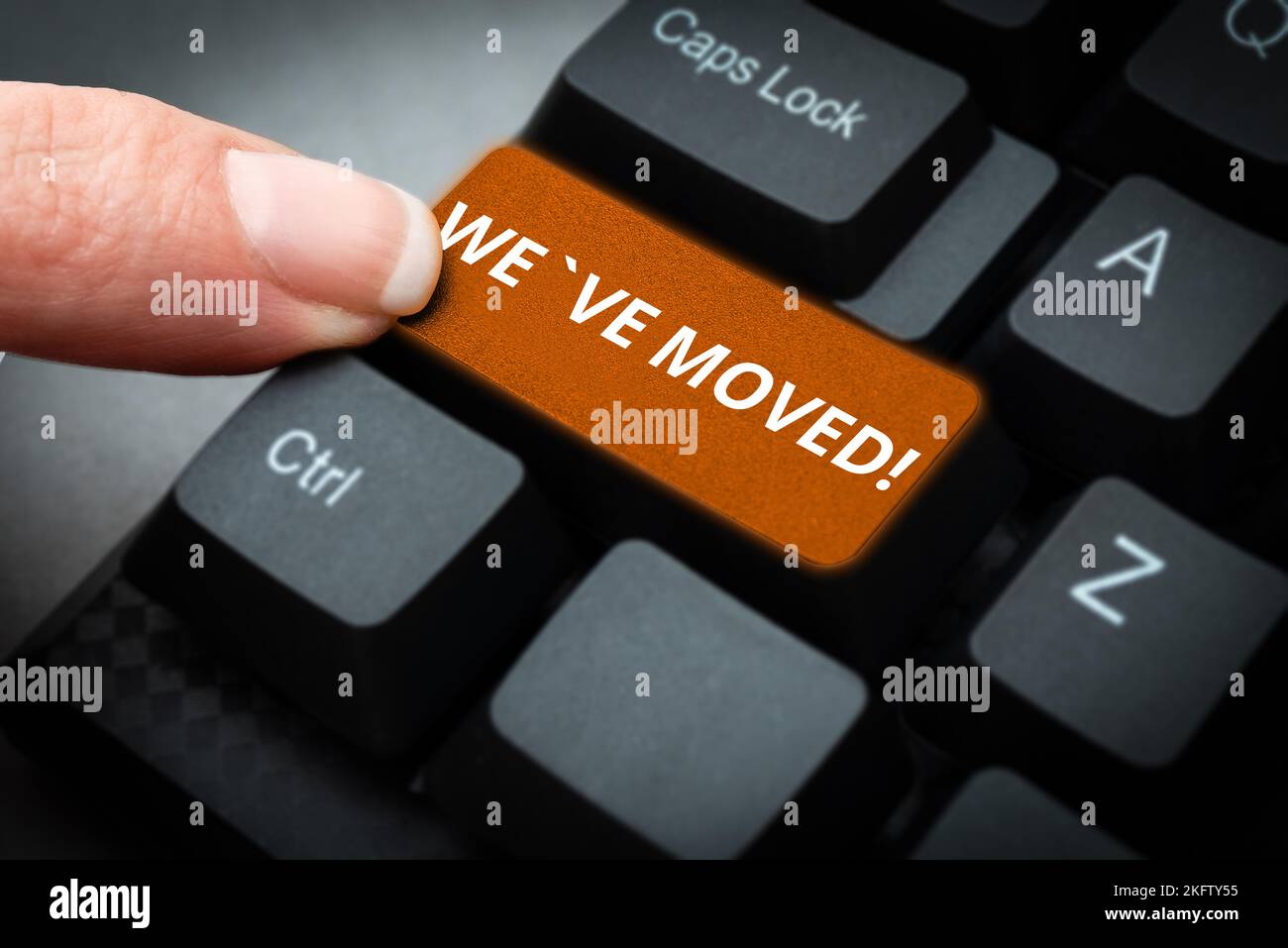 Text caption presenting We'Ve Moved. Concept meaning going to live from ...