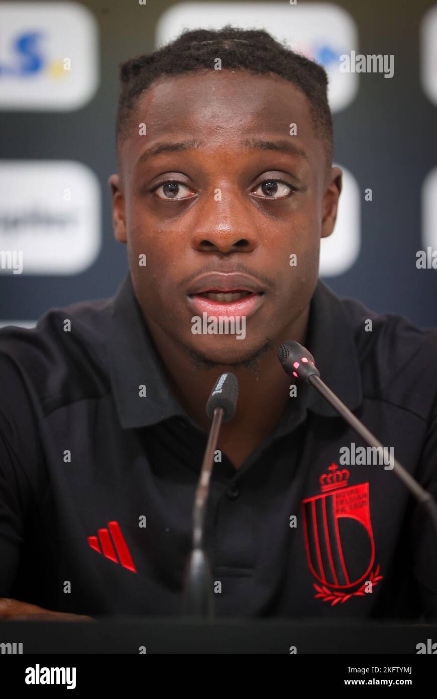 Belgium's Jeremy Doku pictured during a press conference of the Belgian ...