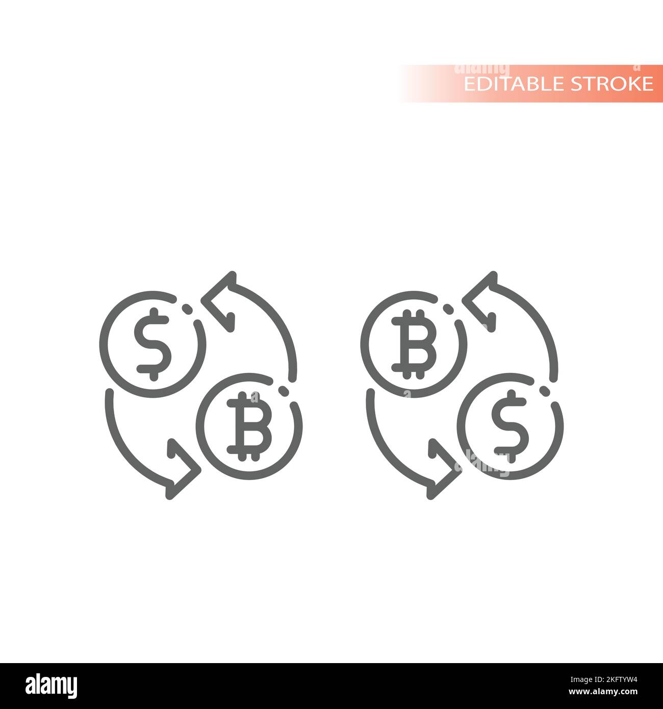 Dollar to bitcoin money conversion line vector icon. Currency exchange, cryptocurrency outlined ...