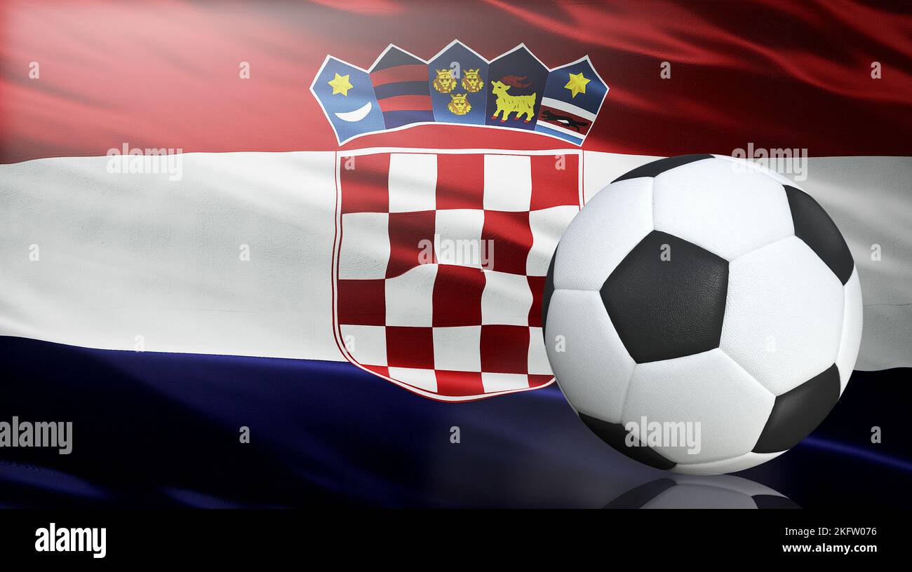 Soccer ball on the background of the flag of Croatia, 3D Rendering ...